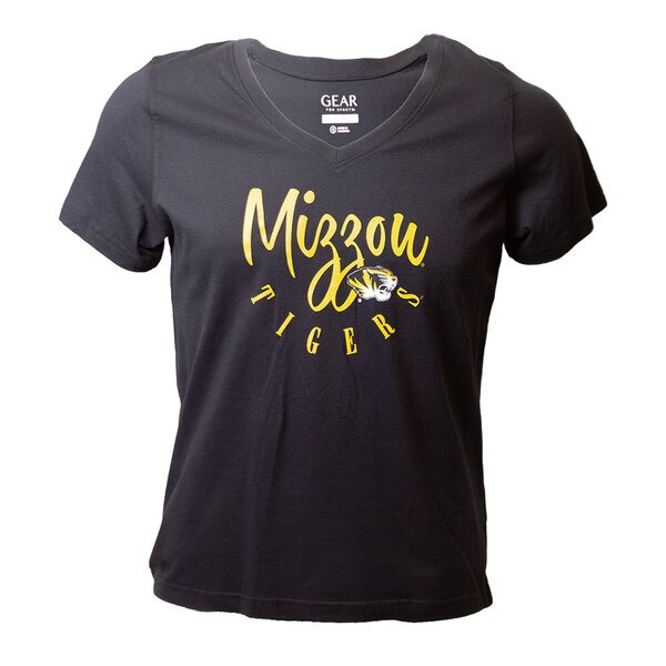 Black Gear Mizzou Tigers Tigerhead Fancy Lettering V-Neck Tee | The ...